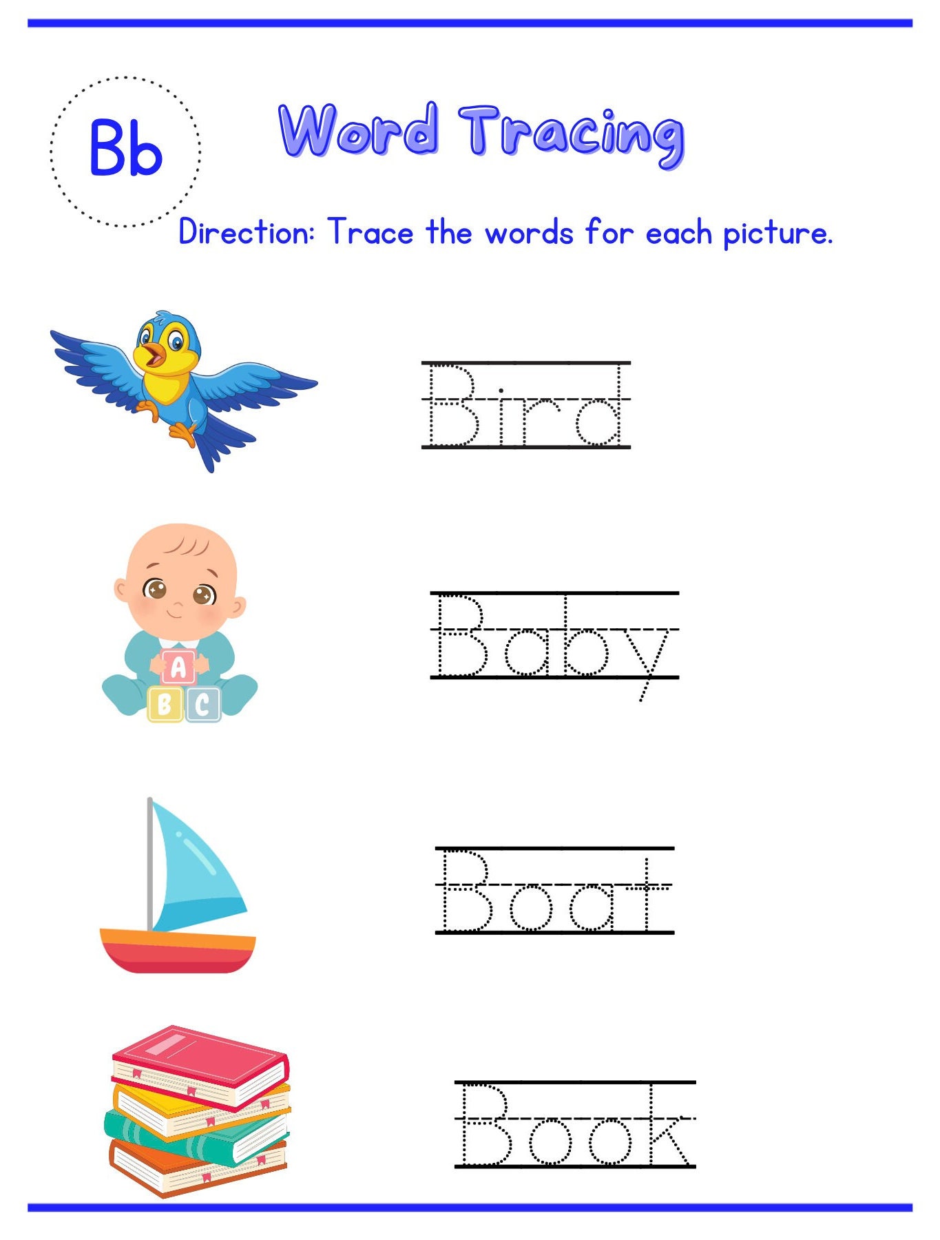 Kids Colorful Word Tracing Sheets A-C , Kids Activity Worksheets - Etsy