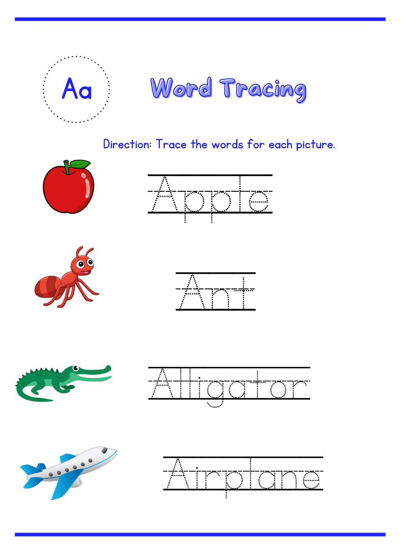 Kids Colorful Word Tracing Sheets A-C , Kids Activity Worksheets - Etsy