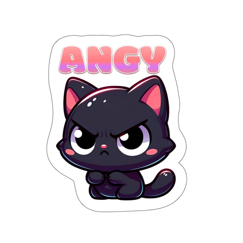 Angy Black Cute Cat Sticker - Etsy