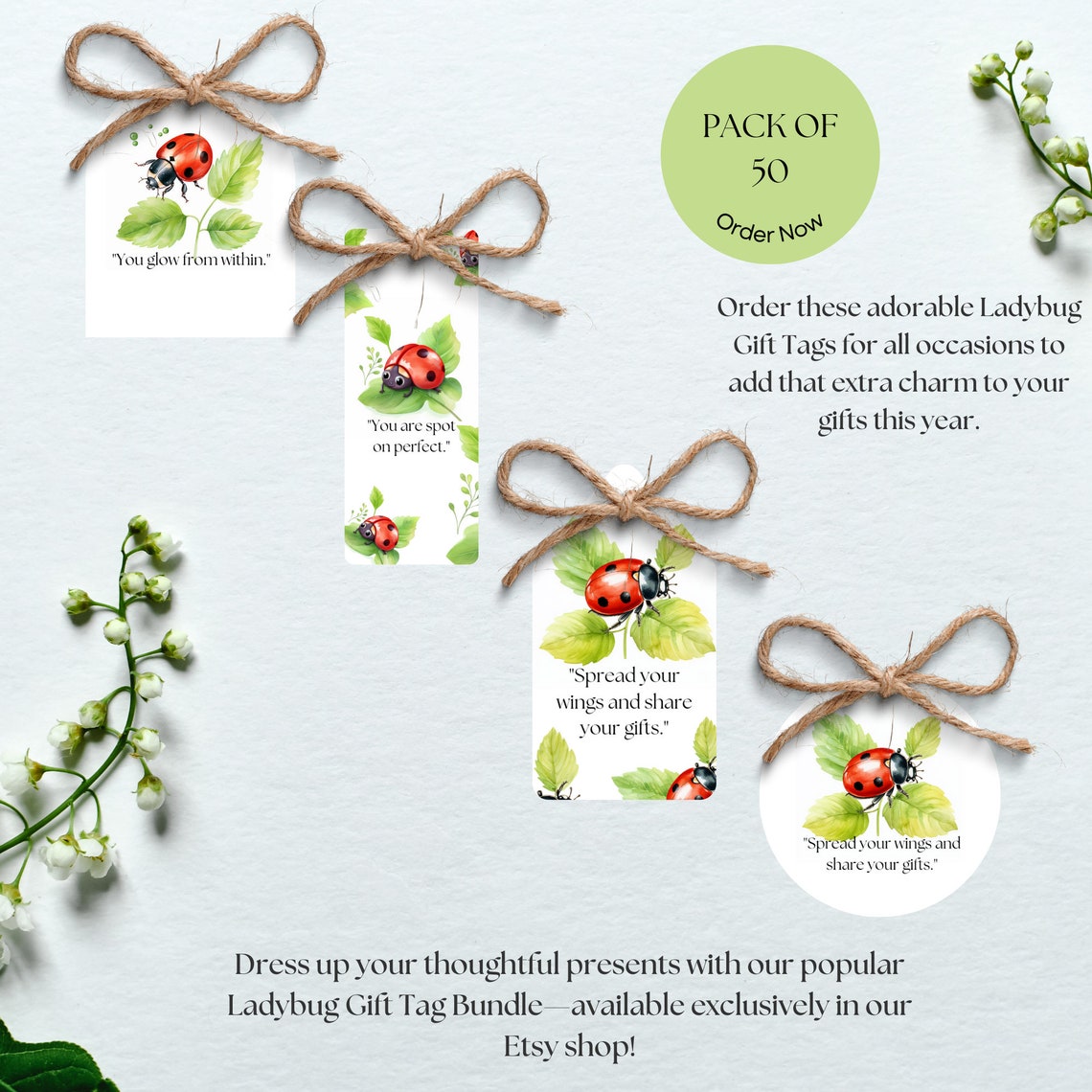 Set of 50 Ladybug Gift Tags Cute & Lucky Labels for Birthdays and ...