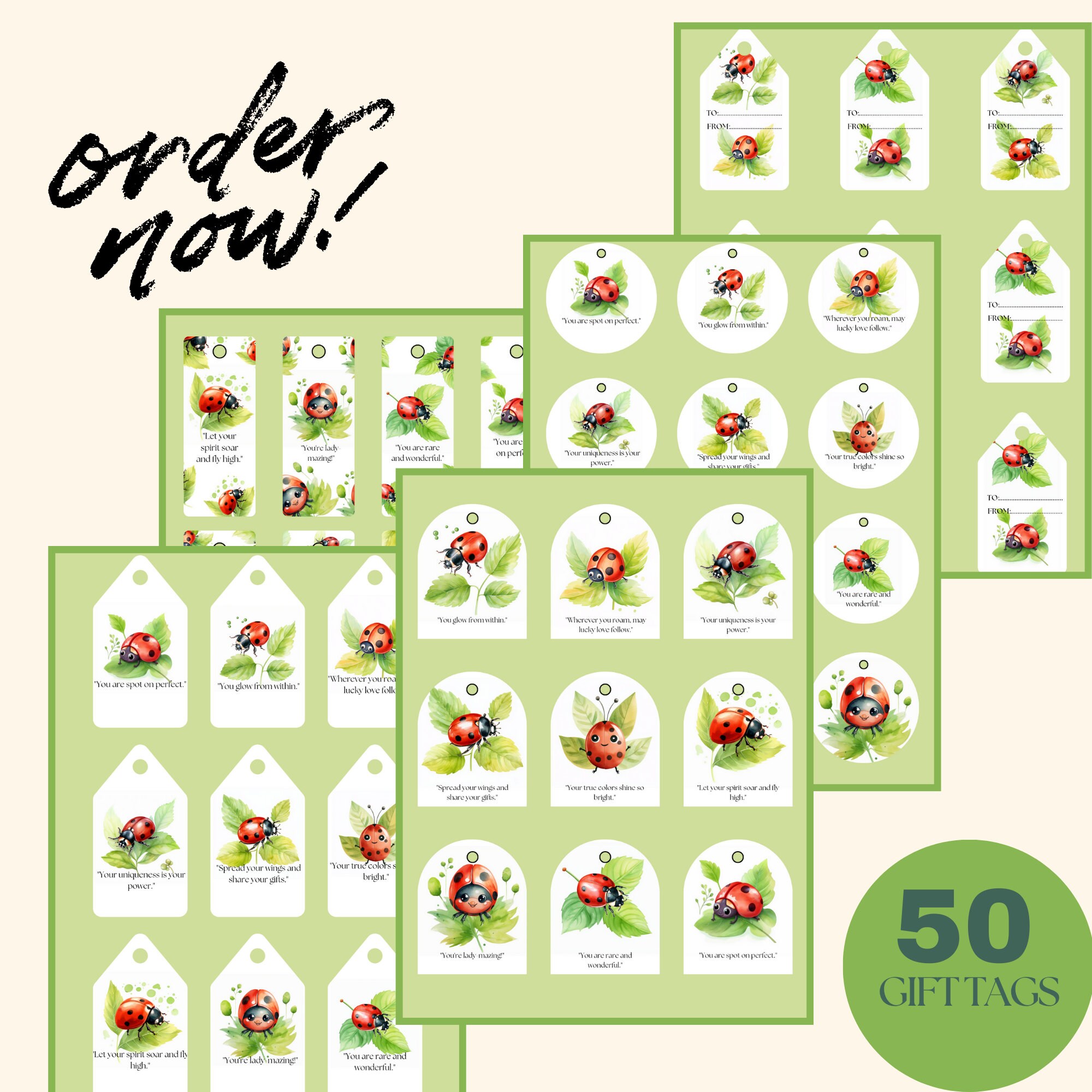 Set of 50 Ladybug Gift Tags Cute & Lucky Labels for Birthdays and ...