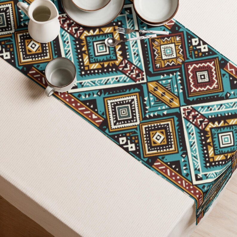 African Print Table Runner: Ndebele Geometric Boho Decor - Etsy