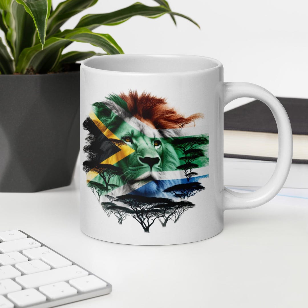 South Africa Lion Coffee Mug: SA Flag & Acacia Tree Design - Etsy