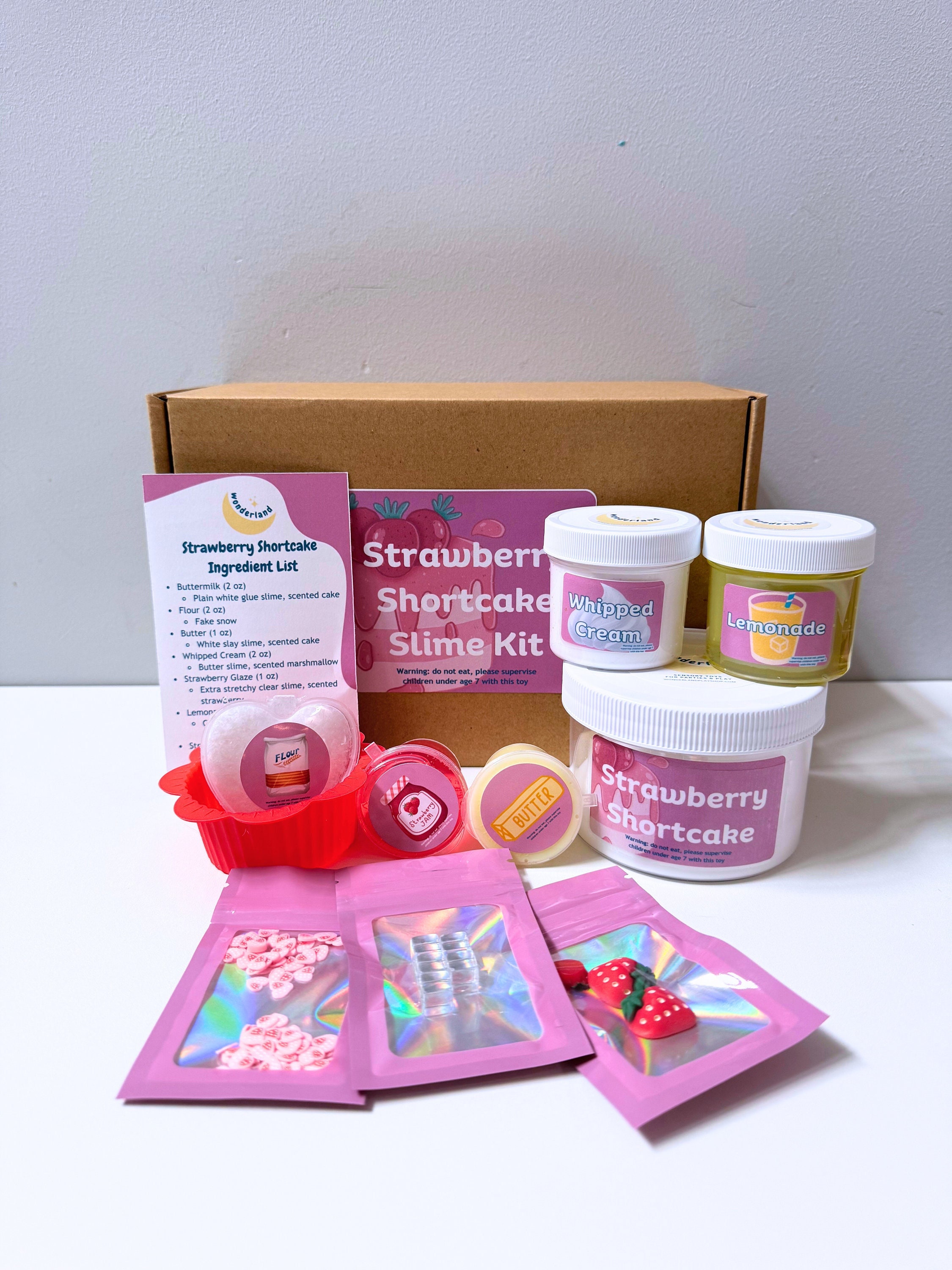 DIY Strawberry Shortcake Slime Kit Snow Fizz, Clear, and Butter Slime ...