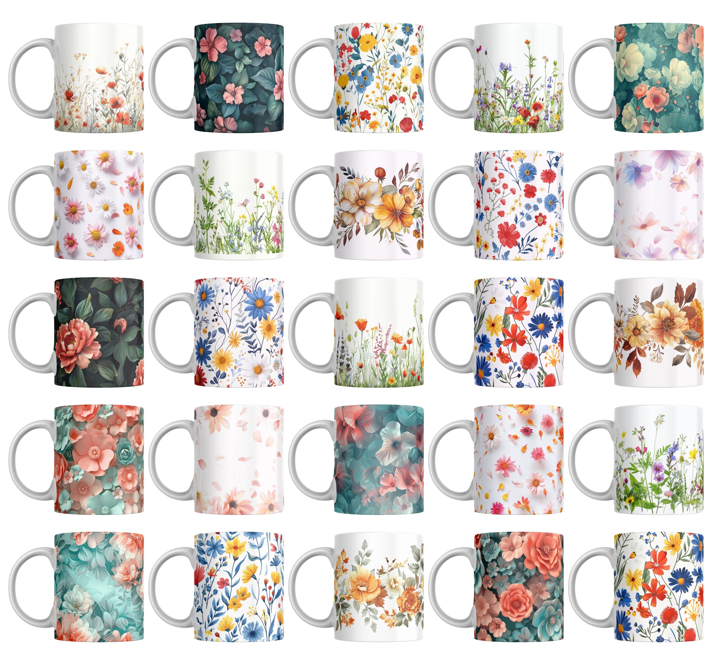 Floral Mug Design Bundle Wildflowers Sublimation Pngs, Digital Download ...