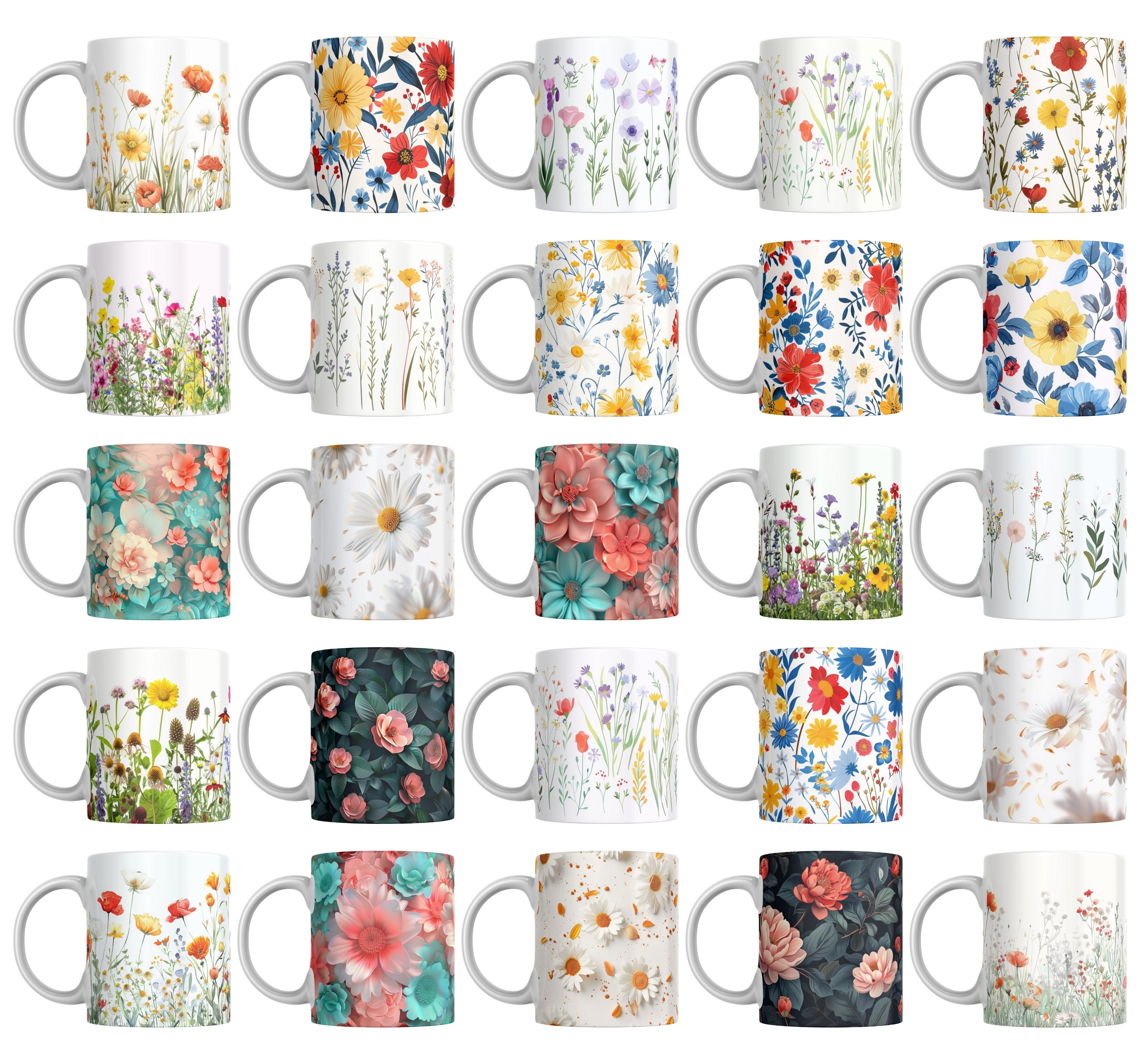Floral Mug Design Bundle Wildflowers Sublimation Pngs, Digital Download ...