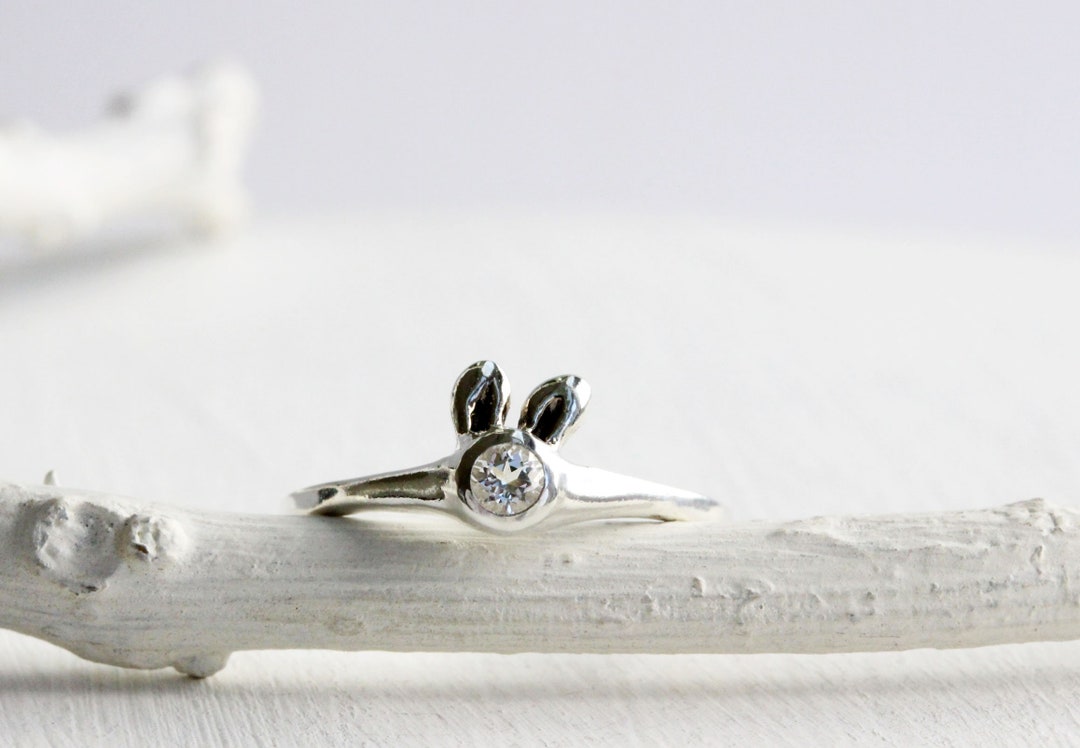 Tiny Mini Bunny White Topaz Ring, Sterling Silver, Bunny Fine Jewelry ...