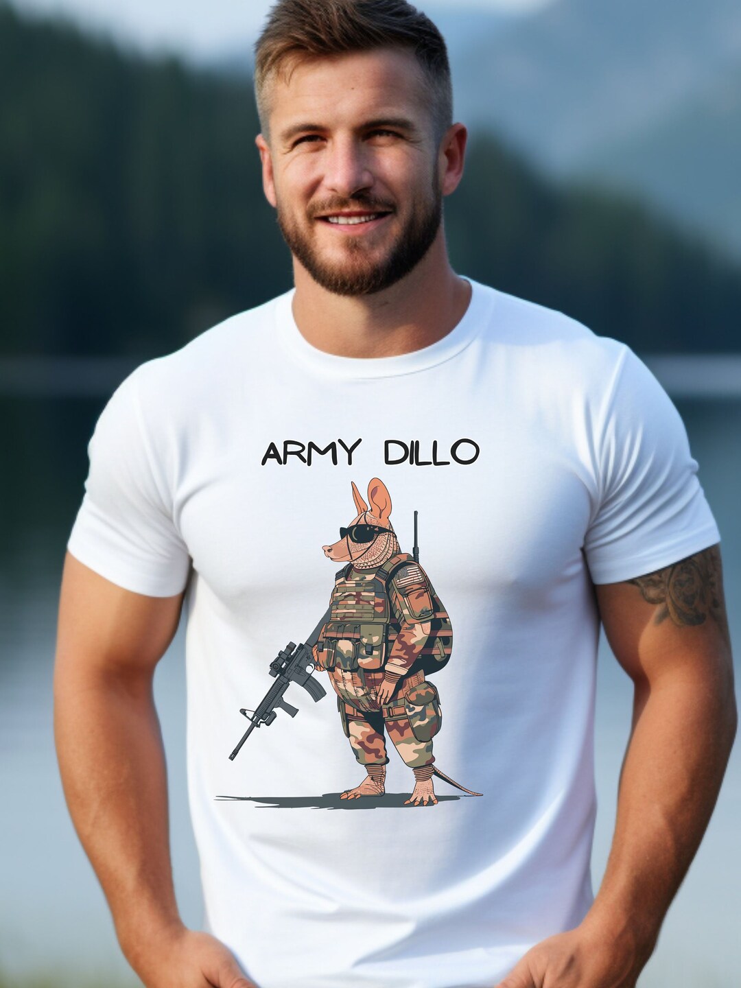 Armadillo, Army Dillo, Rifle, Man or Woman, Funny, Animal, T-shirt ...