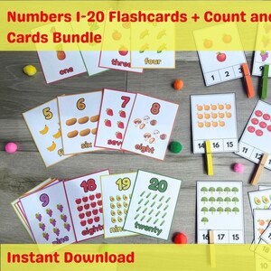 Printable Number Flash Cards 1-20 and Count and Clip Cards Bundle ...