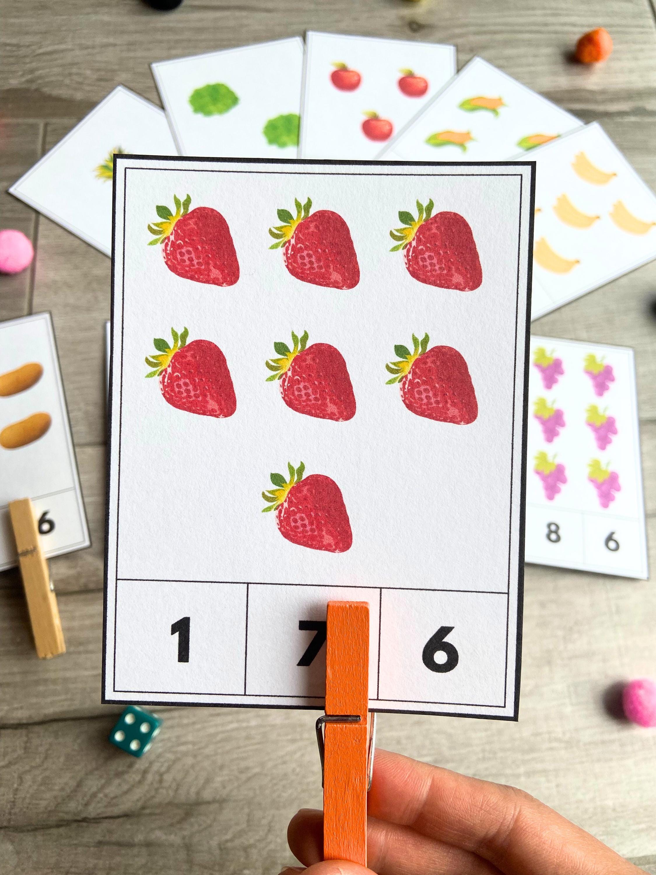 Fruits and Veggies Count and Clip Cards 1-20, Preschool Math, Number ...