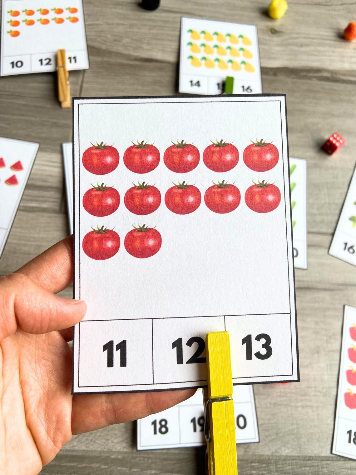 Fruits and Veggies Count and Clip Cards 1-20, Preschool Math, Number ...