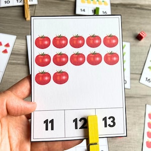 Fruits and Veggies Count and Clip Cards 1-20, Preschool Math, Number ...