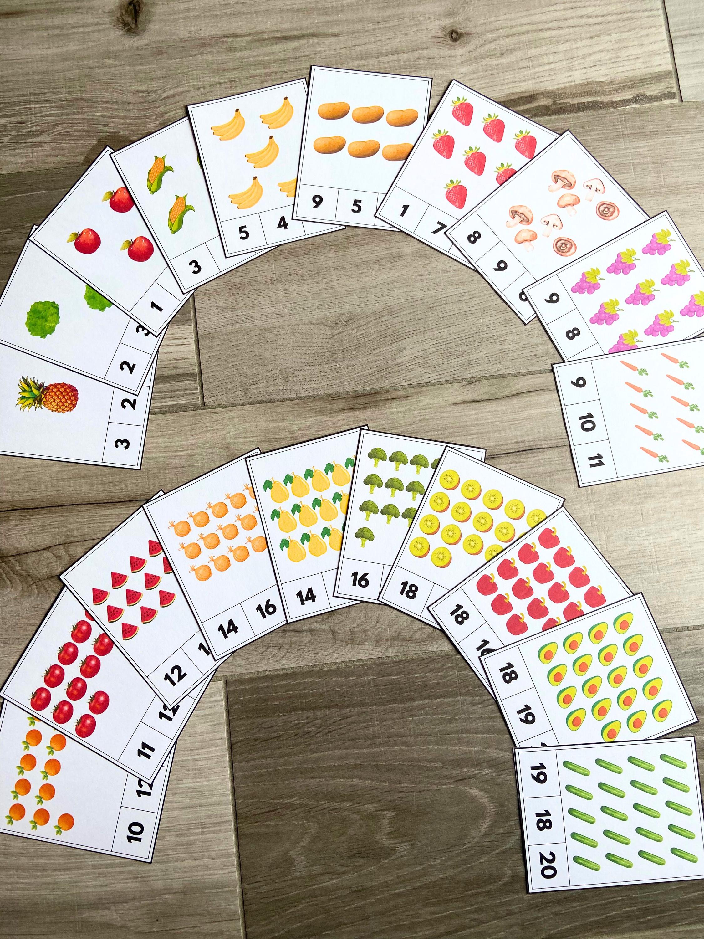 Printable Number Flash Cards 1-20 and Count and Clip Cards Bundle ...