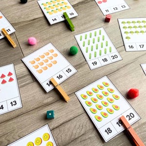 Fruits and Veggies Count and Clip Cards 1-20, Preschool Math, Number ...