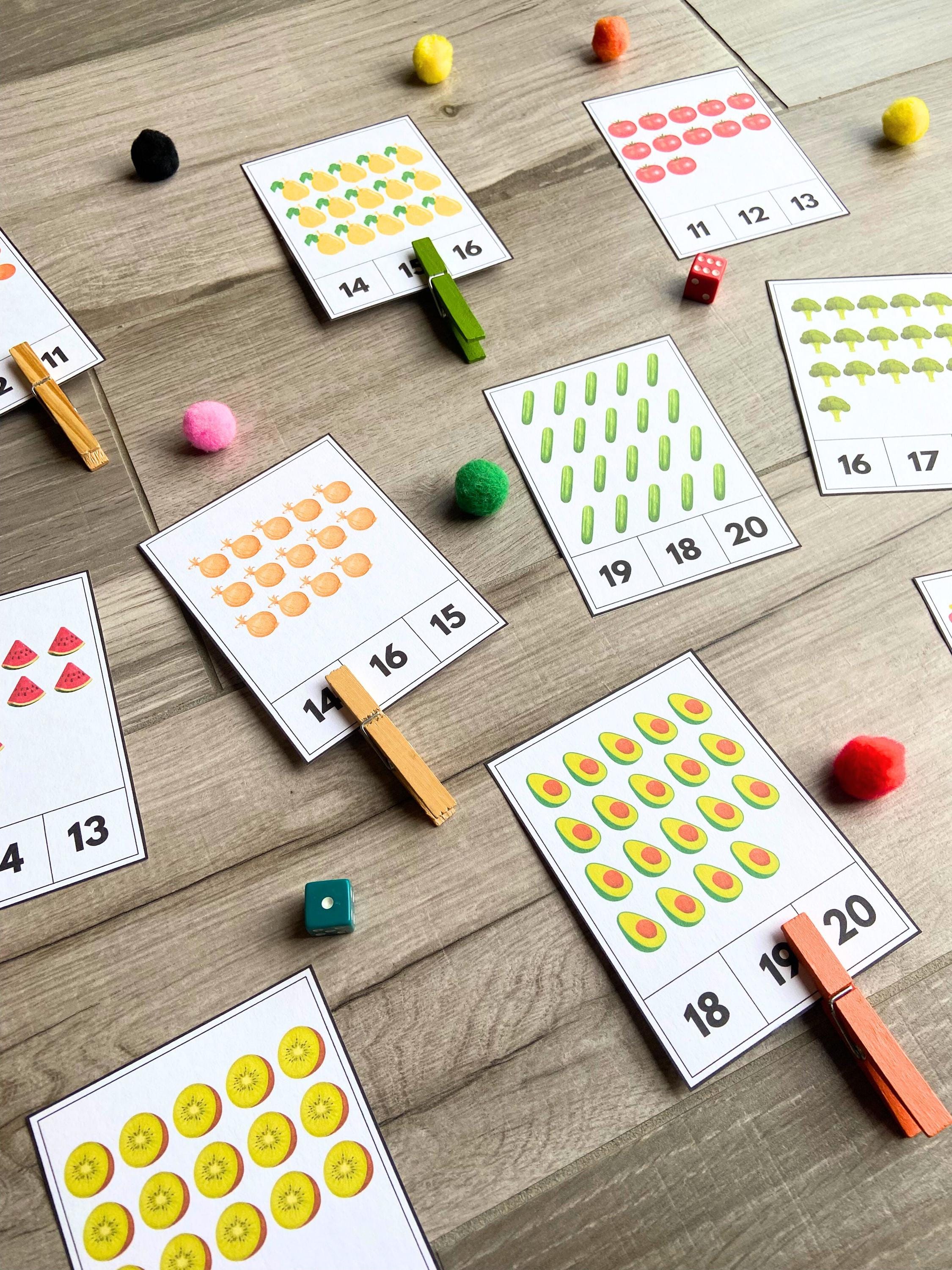 Fruits and Veggies Count and Clip Cards 1-20, Preschool Math, Number ...
