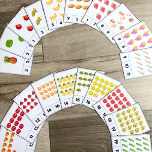 Fruits and Veggies Count and Clip Cards 1-20, Preschool Math, Number ...