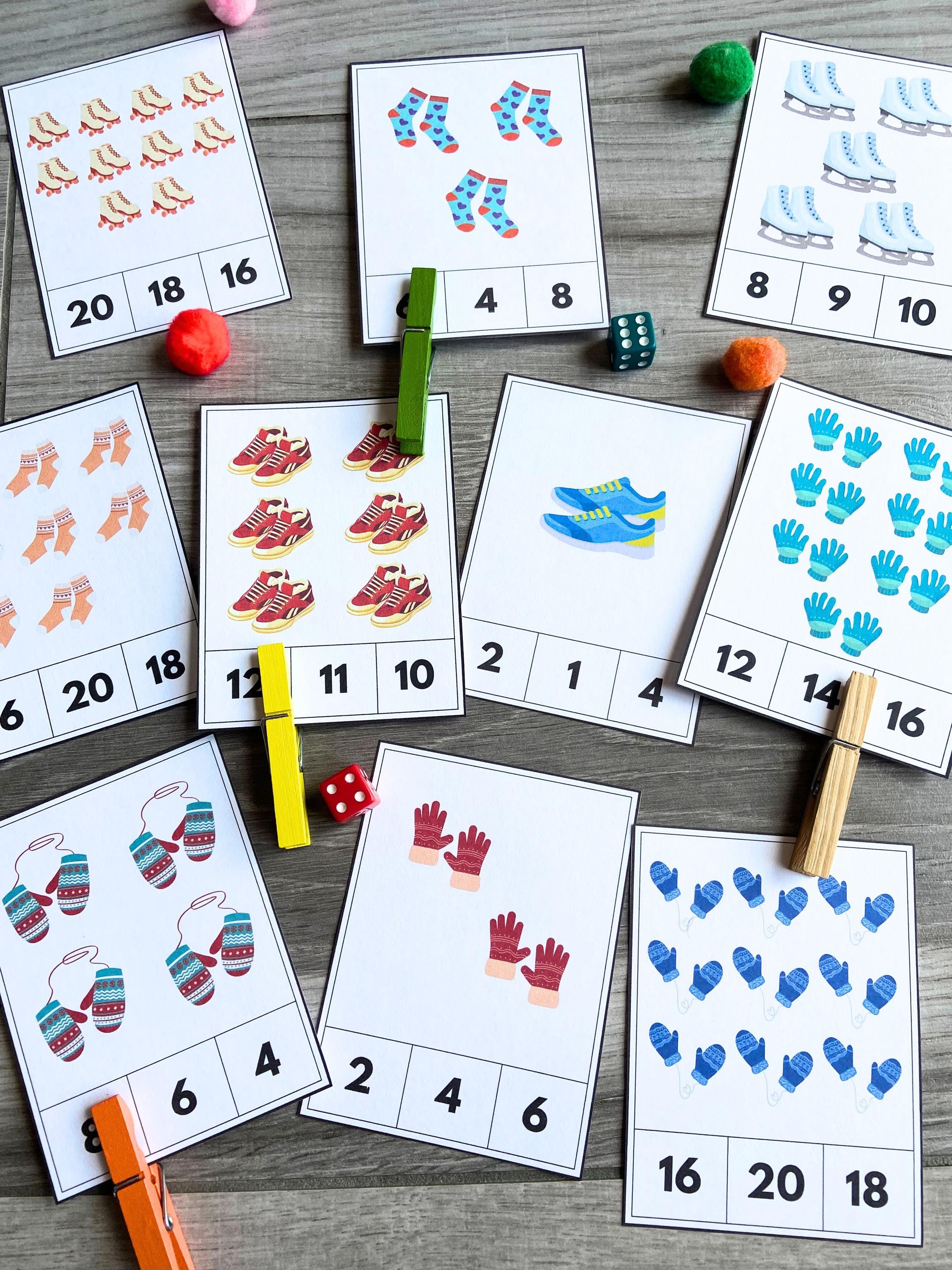 Printable Number Flash Cards 1-20 and Count and Clip Cards Bundle, Skip ...