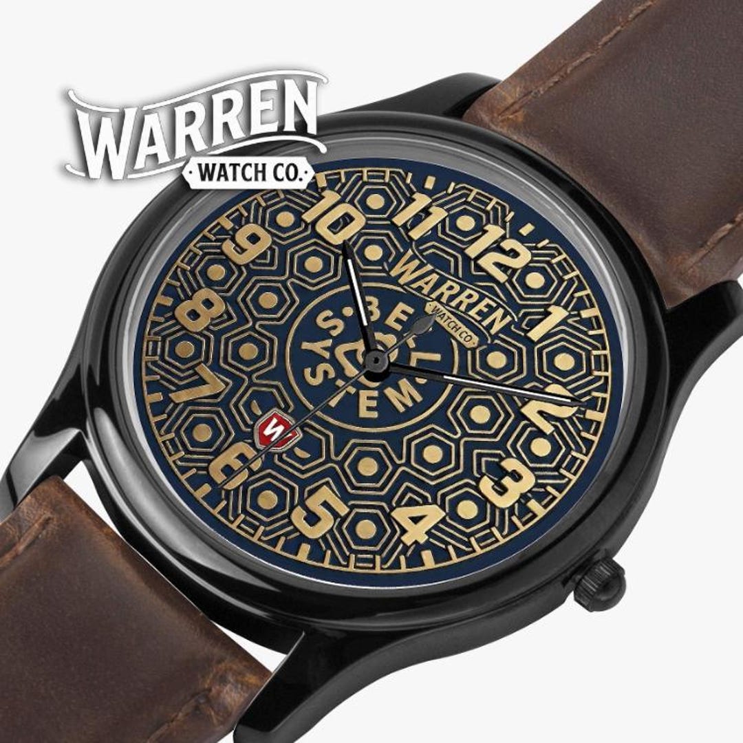 Bell Systems Manhole Cover Black Stainless Steel Watch Genuine Leather ...