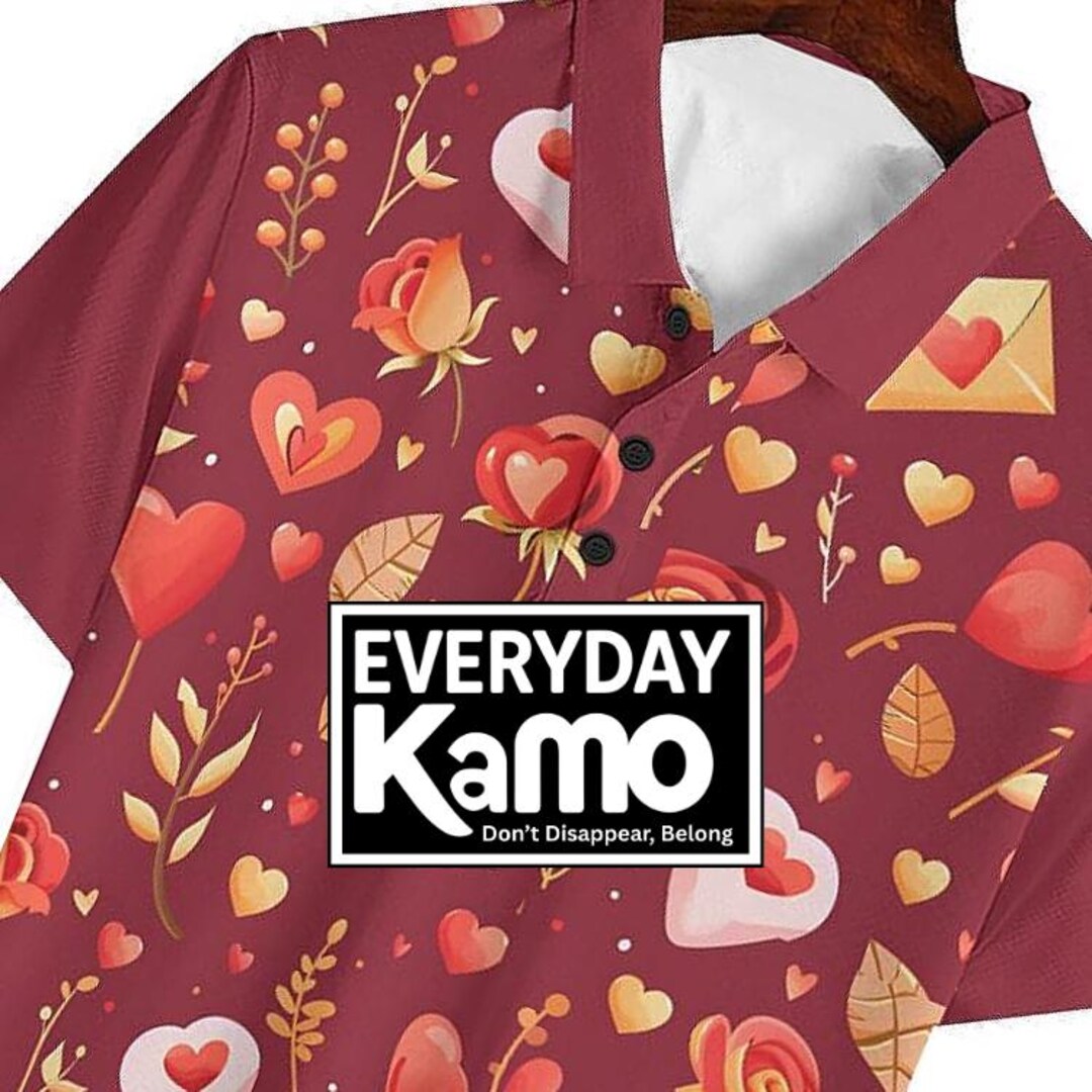 Romantic Hearts & Roses Burgundy Polo Shirt | Valentine's Day Love ...