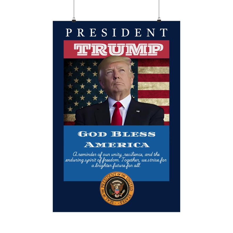 Vertical Posters, President Trump God Bless America, Matte Print, Home ...