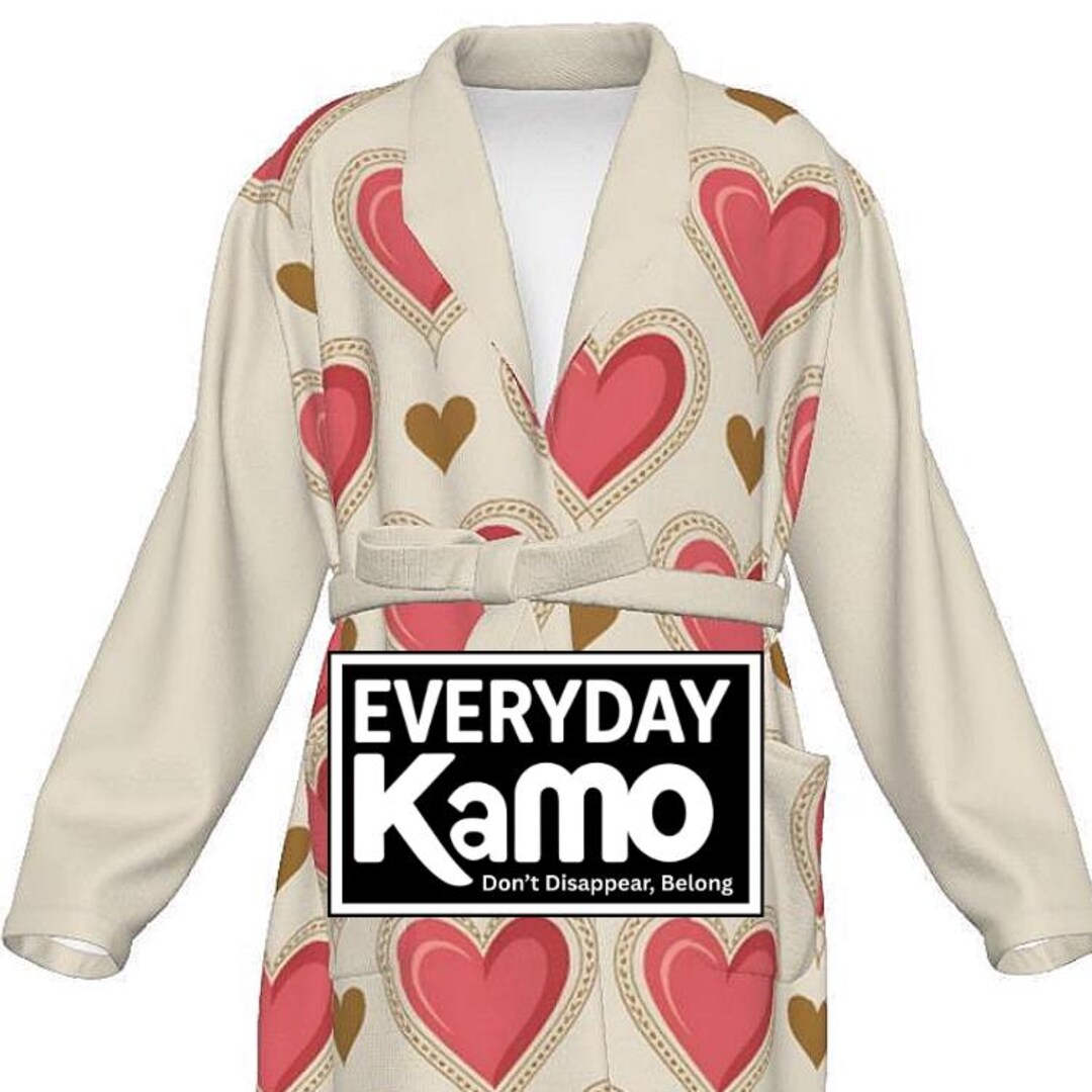 Sweetheart Heart Pattern Robe | Cozy Pink Gold Hearts Loungewear | Soft ...