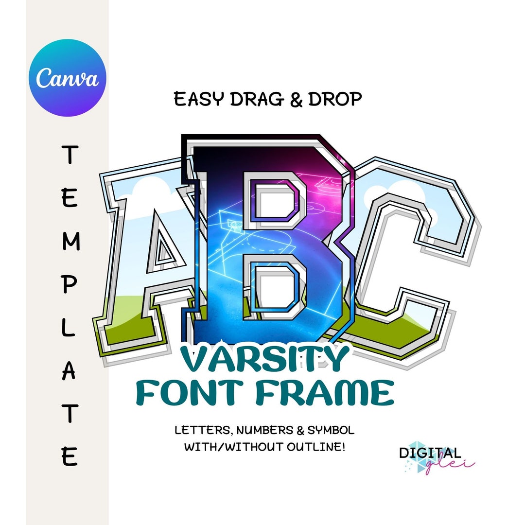 CANVA Varsity Font Frame UPPERCASE, Numbers & Symbols Editable Canva ...