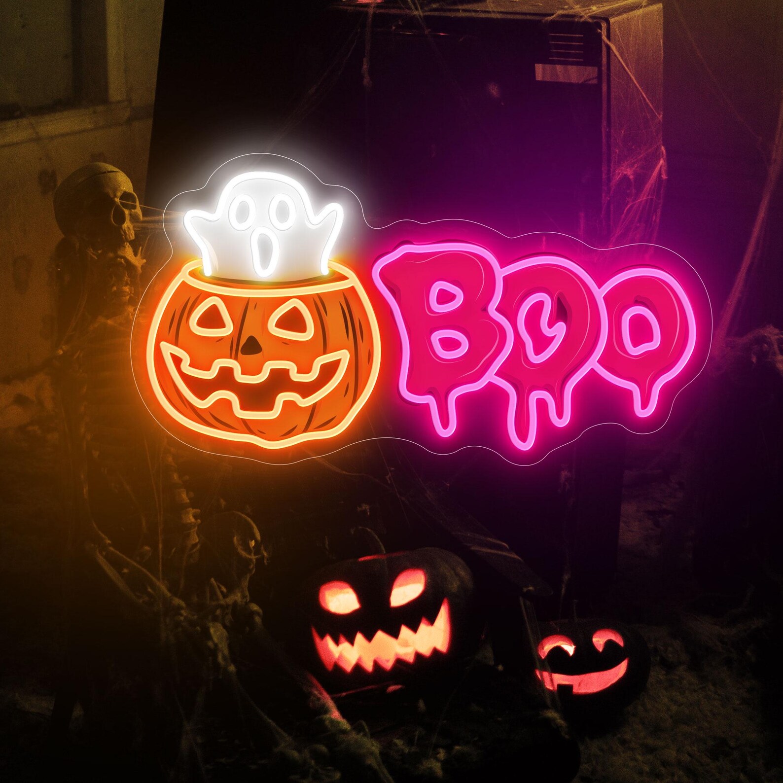 Custom Halloween Neon Sign, Pumpkin Ghost Boo Neon Sign, Halloween Gift ...