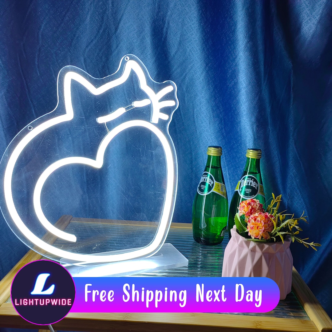 Cat Neon Sign, Neon Sign Art Decor, Heart Neon Light, Cute Cat Decor ...