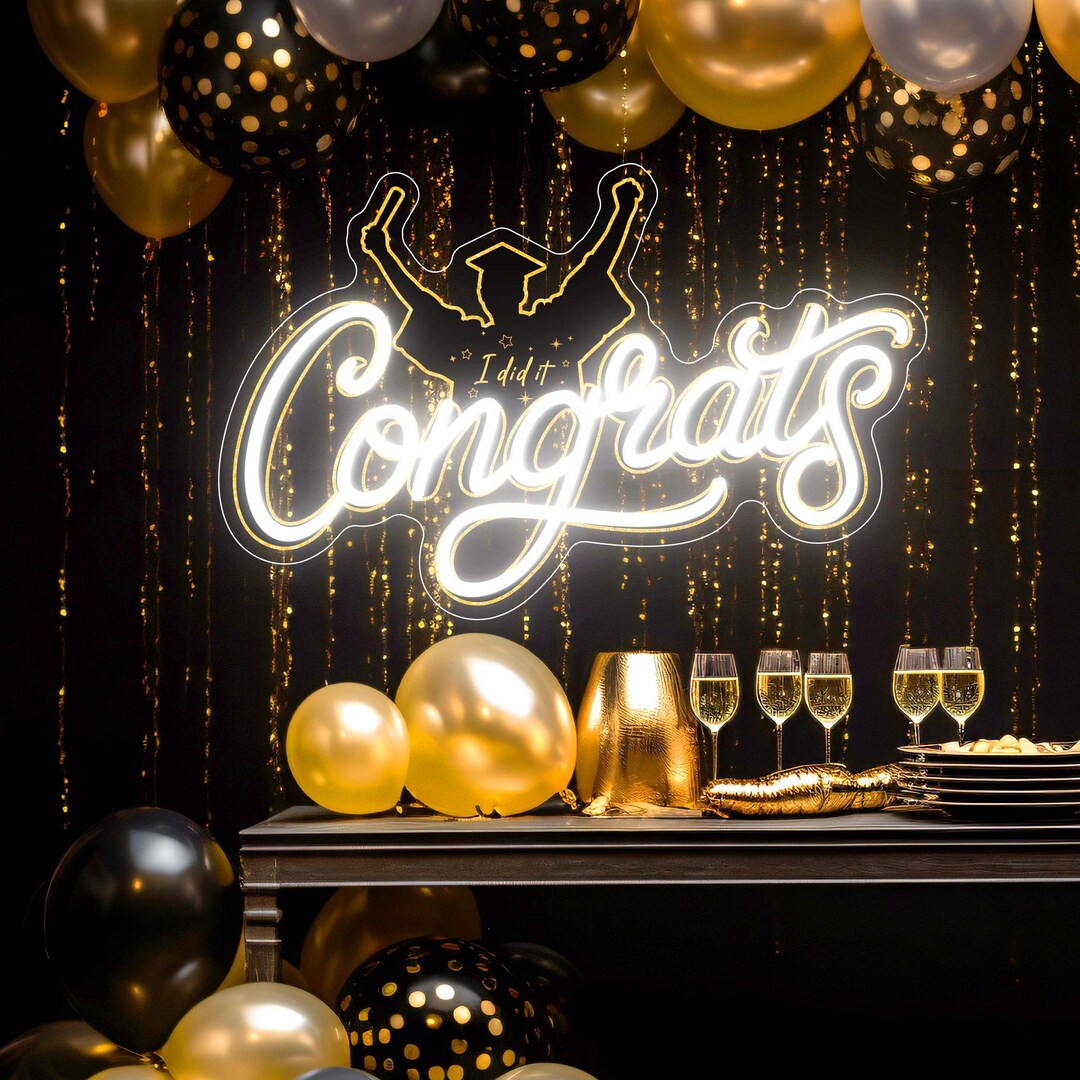 Congrats Neon Sign, Personalized LED Neon Light Wall Decor, Graduation ...