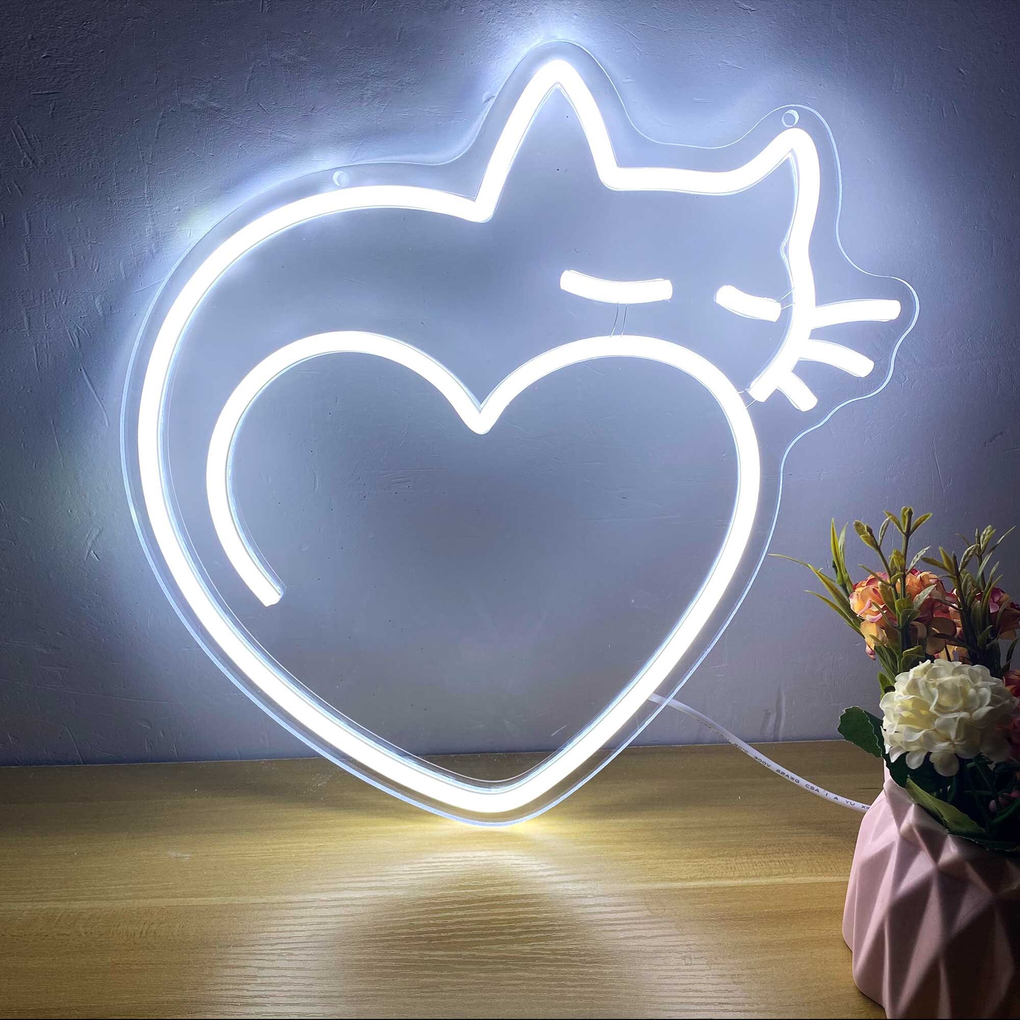 Cat Neon Sign, Neon Sign Art Decor, Heart Neon Light, Cute Cat Decor ...