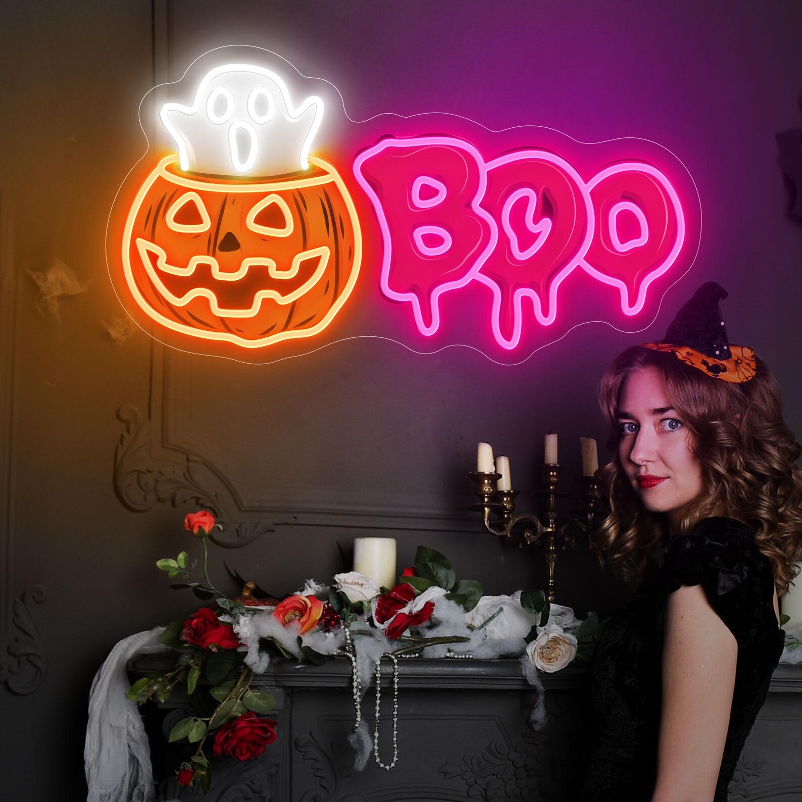 Custom Halloween Neon Sign, Pumpkin Ghost Boo Neon Sign, Halloween Gift ...