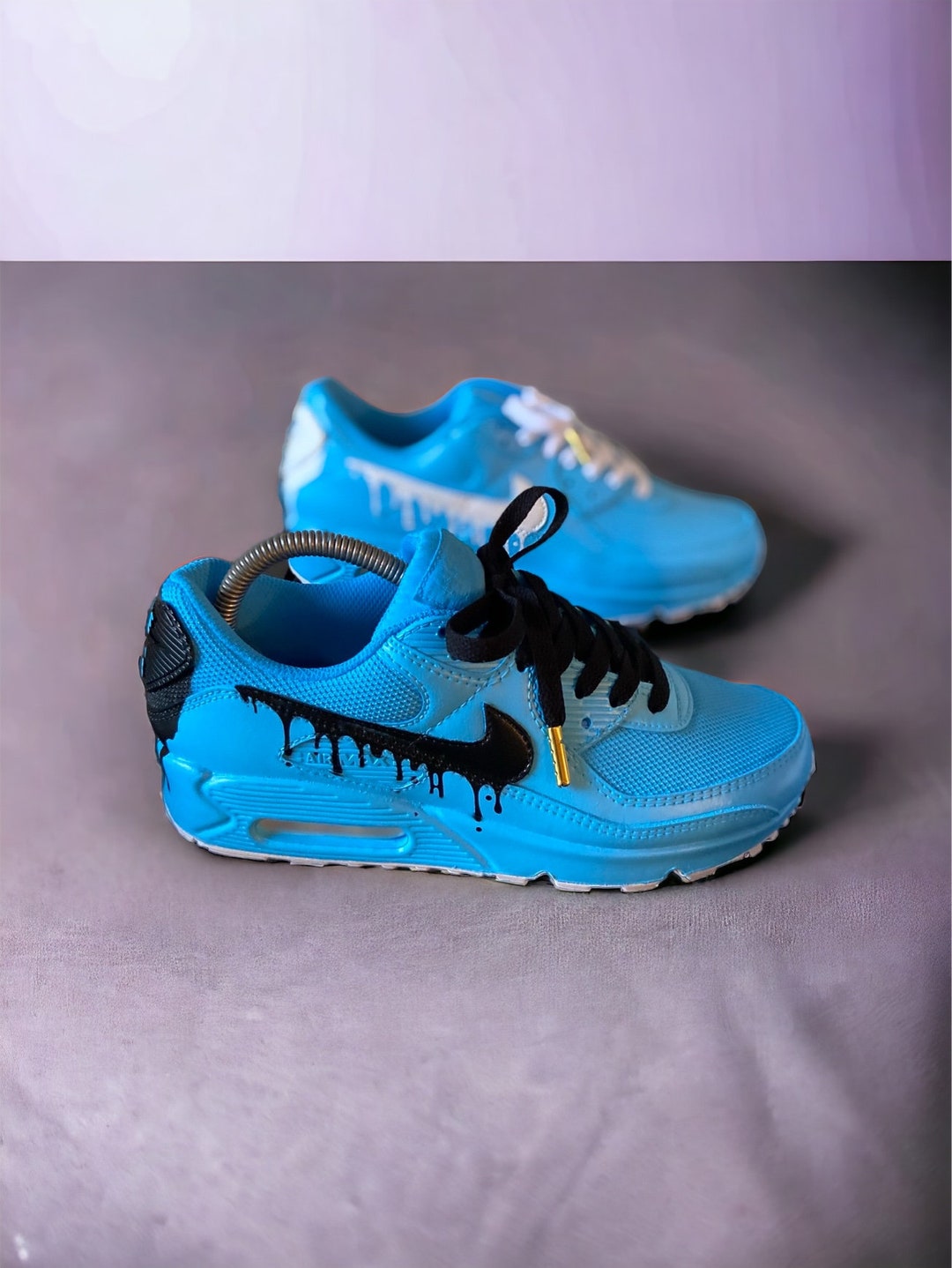 Custom Hand-painted Baby Blue Drip Air Max 90 Streetwear Sneaker ...