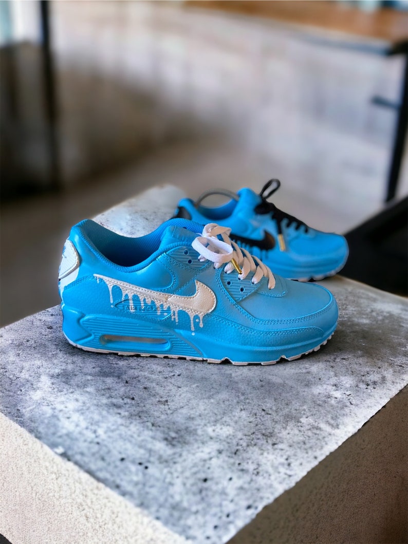 Custom Hand-painted Baby Blue Drip Air Max 90 Streetwear Sneaker ...