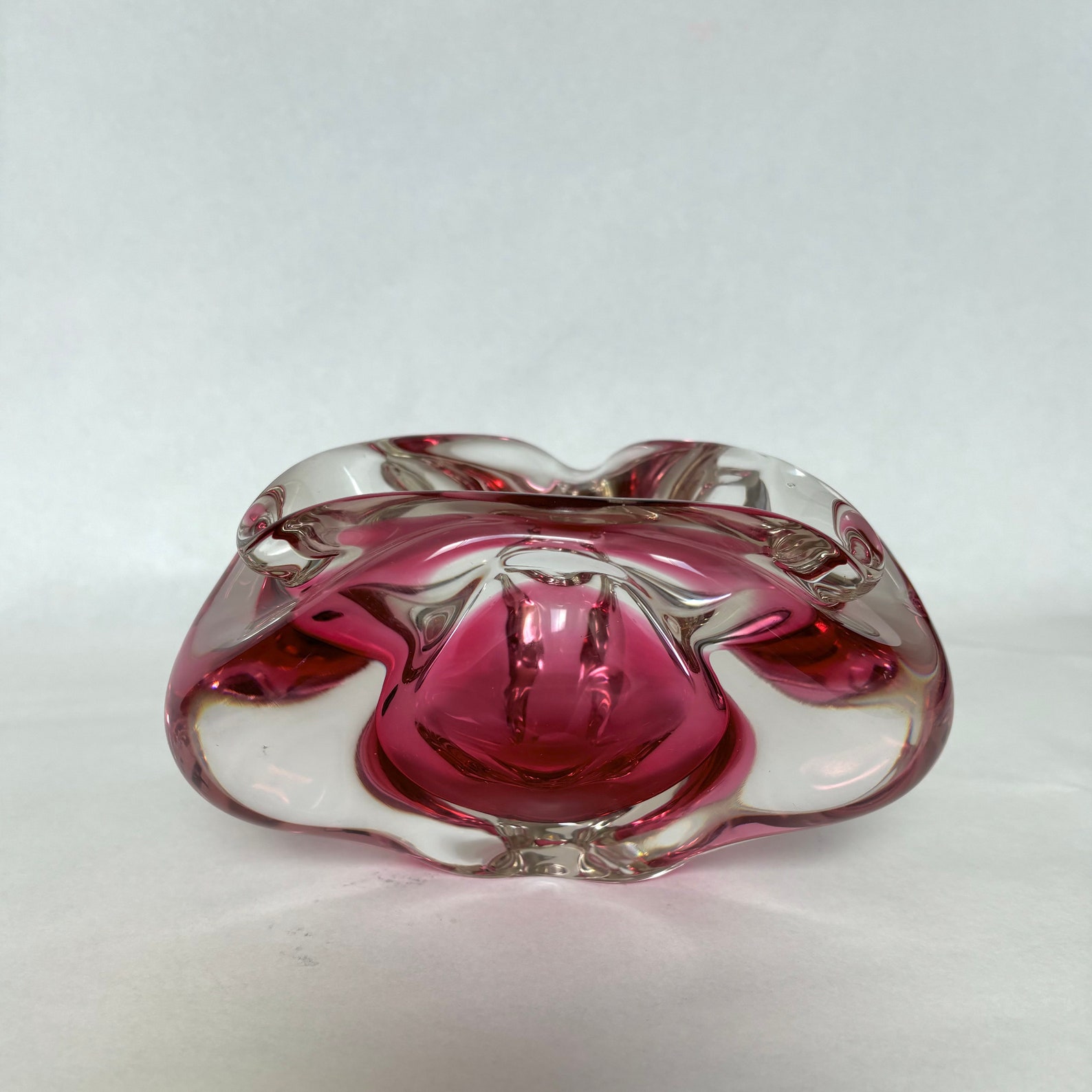 Vintage Cranberry/pink Ashtray, Hand Blown Art Glass, MCM Mid Century ...