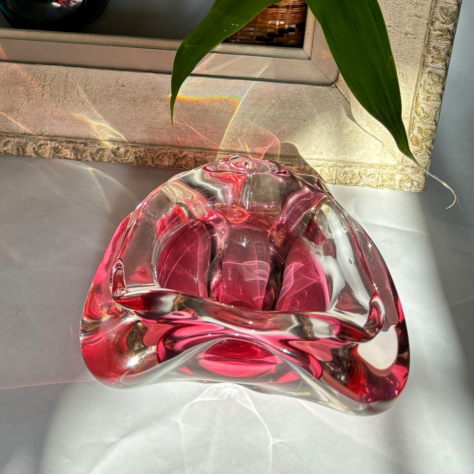 Vintage Cranberry/pink Ashtray, Hand Blown Art Glass, MCM Mid Century ...