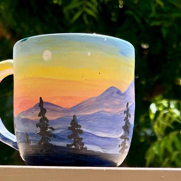 Stained Glass Mountain Range Mug Unique Ceramic Cup for Nature Lovers ...