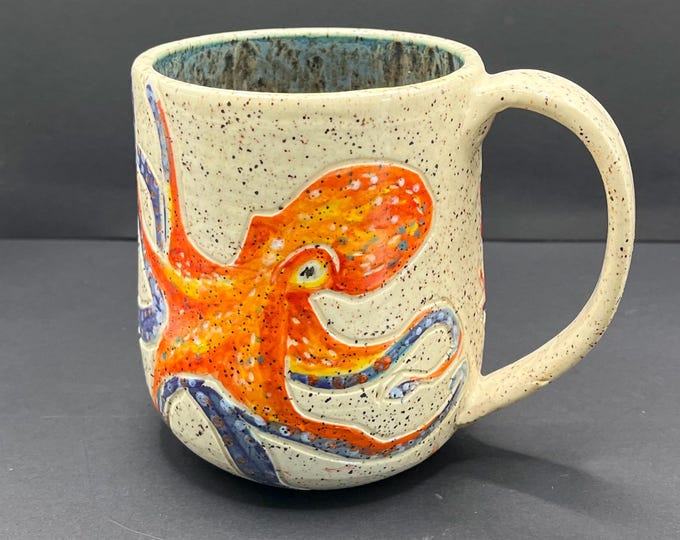 16 Ounce Pacific Orange Octopus Ceramic Mug - Etsy