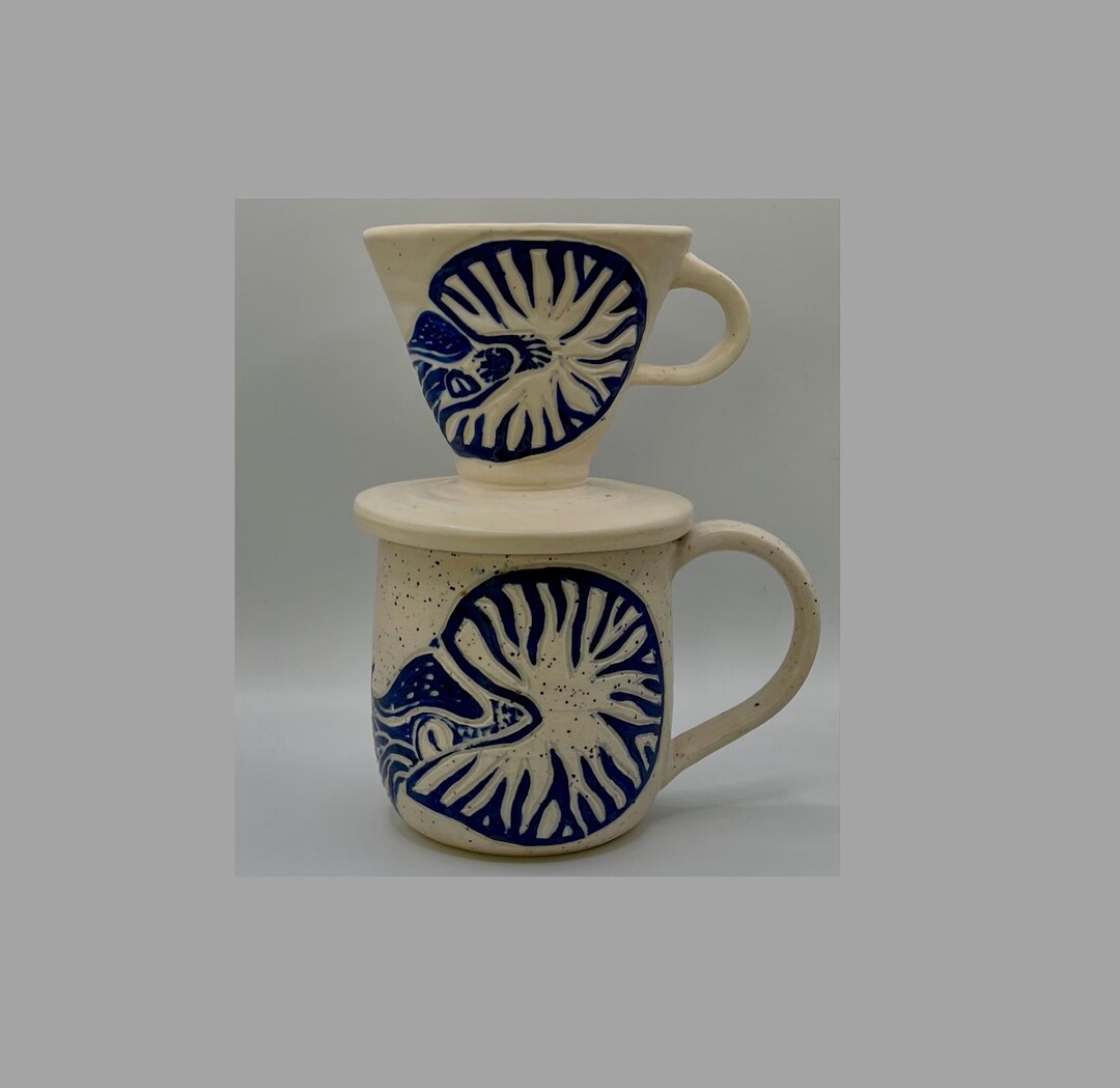 Handmade Ceramic Coffee Pour Over and Mug Set With Nautilus - Etsy