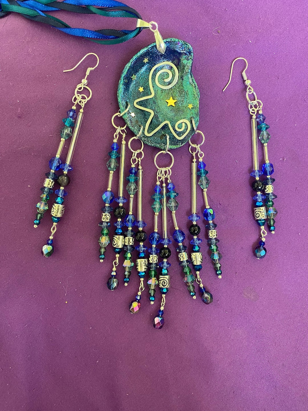 Handmade Celestial Oyster Shell Jewelry Set: Night Sky Art - Etsy