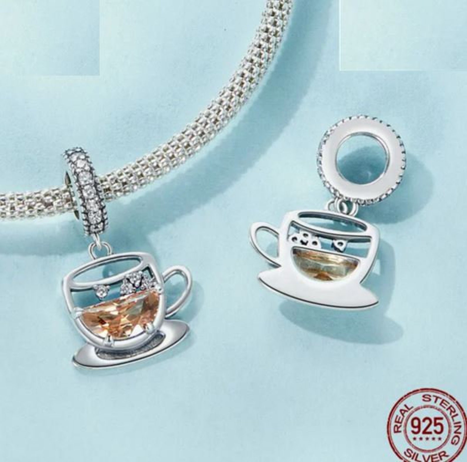 925 Sterling Silver Very Cute Coffee Cup Coffee Bean and Pizza Box ...