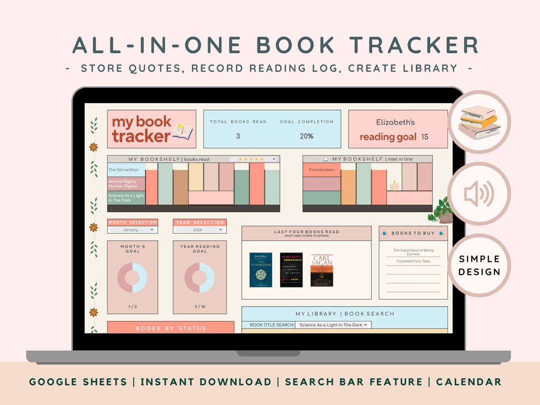 Reading Journal Book Tracker Log | Reading Log Spreadsheet Template ...
