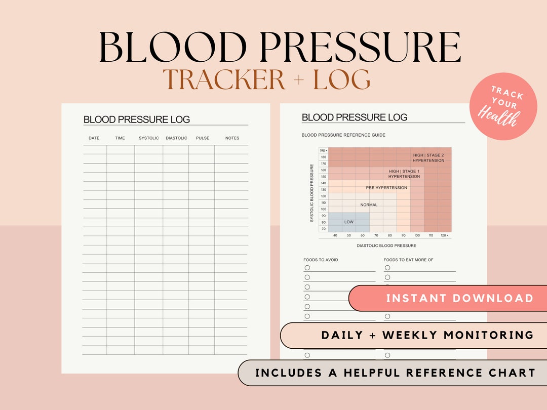 Blood Pressure Log Medical Tracker Printable Hypertension High BP - Etsy