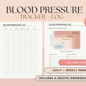 Blood Pressure Log Medical Tracker Printable Hypertension High BP - Etsy