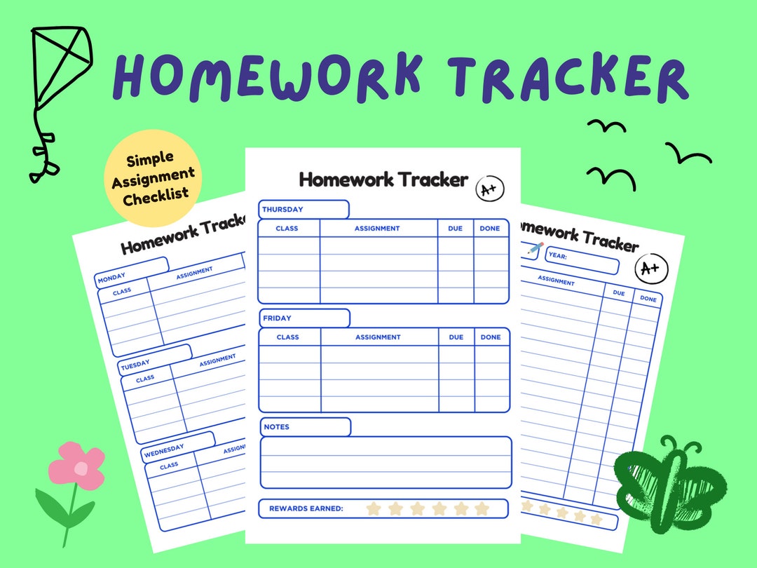 Student Checklist Planner Assignment Tracker Homework Kids Schedule ...