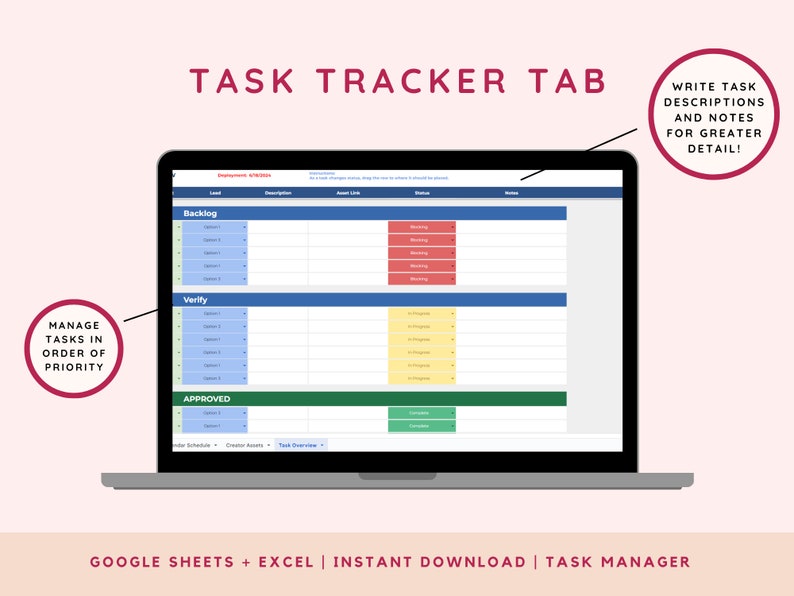 Project Planner Task Tracker Custom Project Manager Excel Google Sheet ...