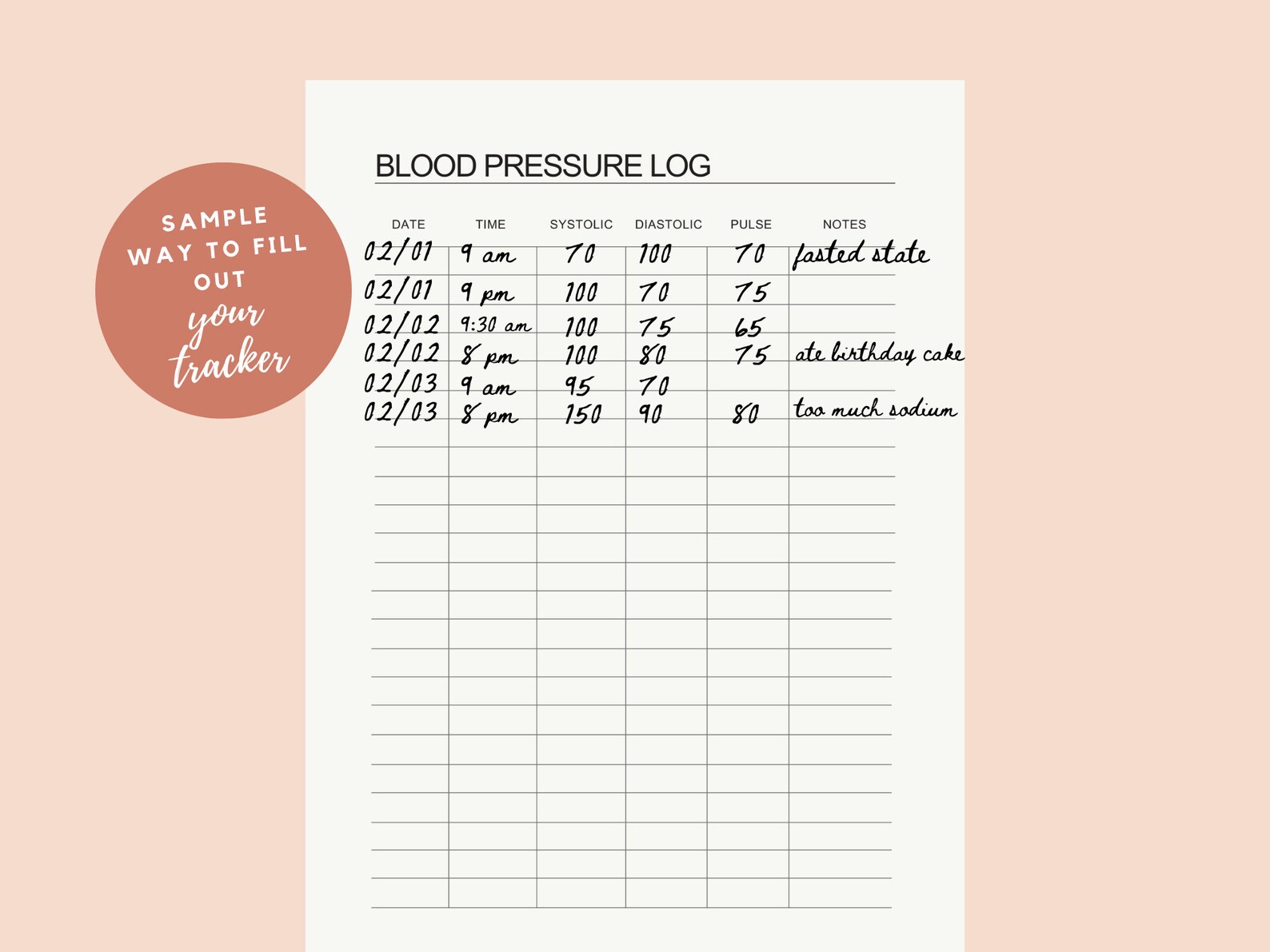 Blood Pressure Log Medical Tracker Printable Hypertension High BP - Etsy