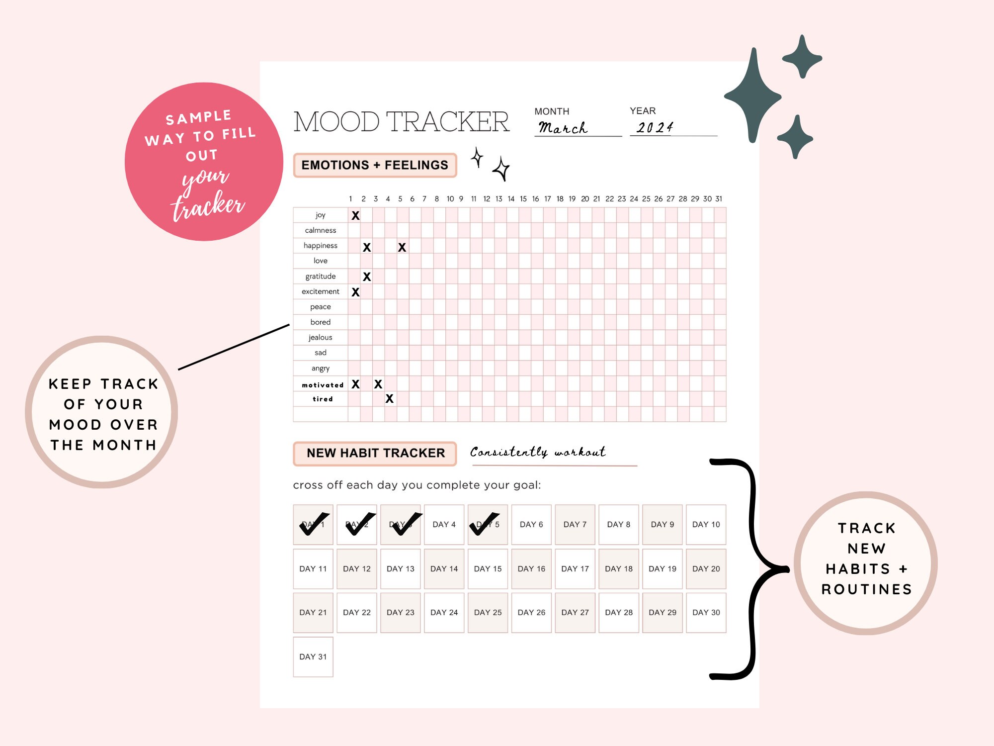 Mood Tracker Printable Daily Feelings Chart Monthly Mood Log - Etsy