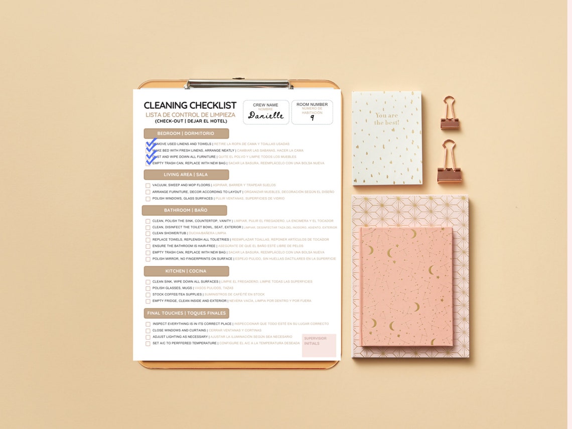 Spanish Housekeeping Cleaning Checklist | Bilingual Hotel Room List for ...