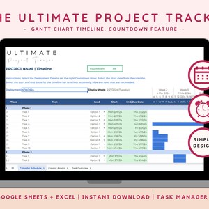 Project Planner Task Tracker | Custom Project Manager Excel Google ...
