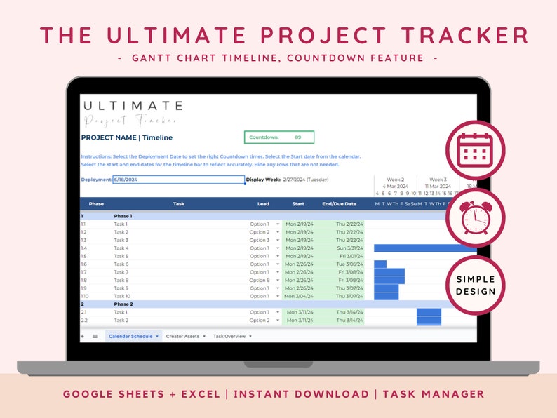 Project Planner Task Tracker | Custom Project Manager Excel Google ...